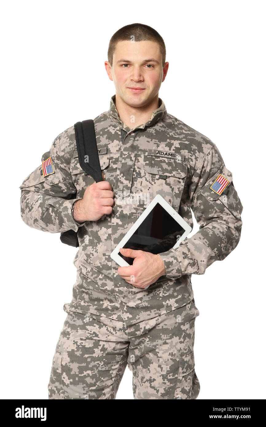 Cadet of military school on white background Stock Photo - Alamy