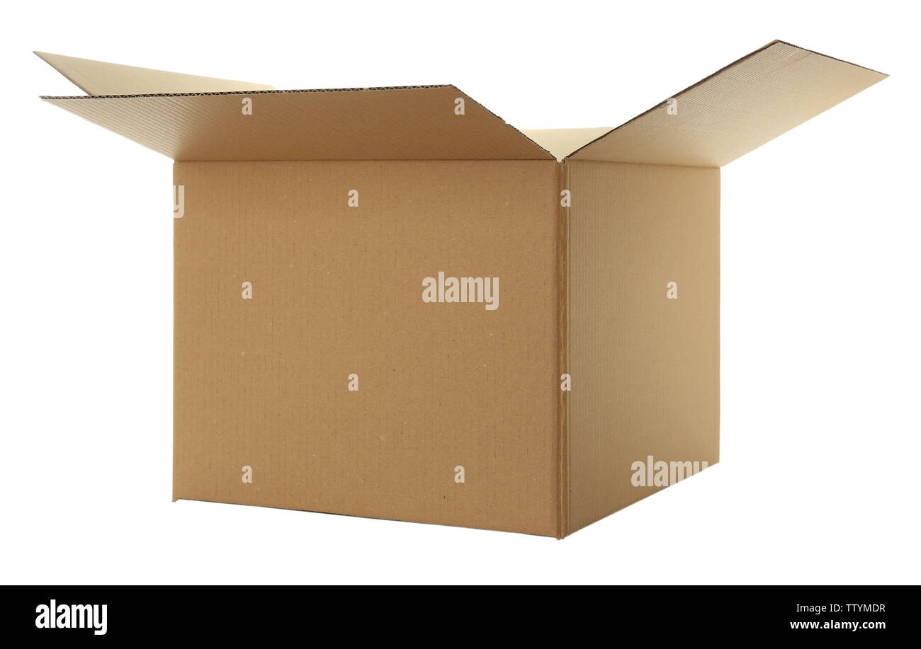 Opened cartoon box isolated on white Stock Photo - Alamy