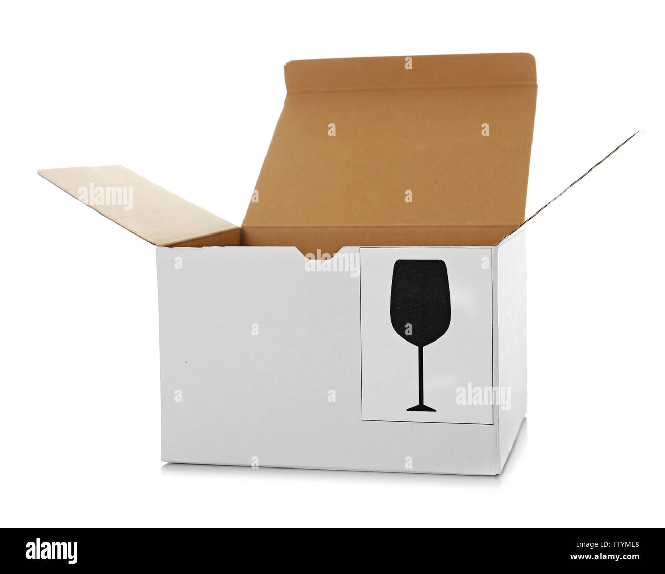 Opened cartoon box isolated on white Stock Photo - Alamy