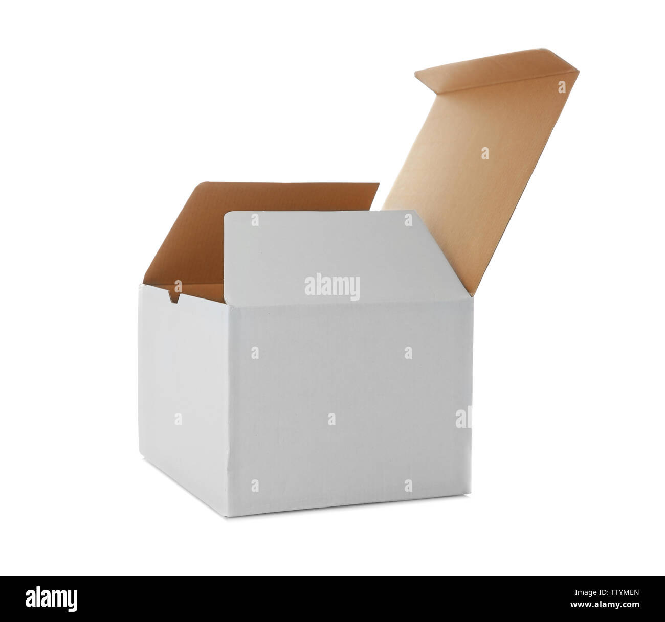 Opened cartoon box isolated on white Stock Photo - Alamy