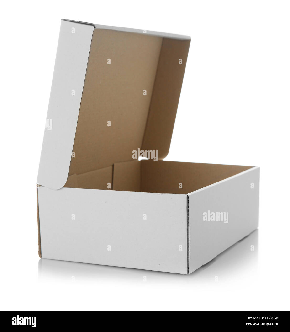 Opened cartoon box isolated on white Stock Photo - Alamy