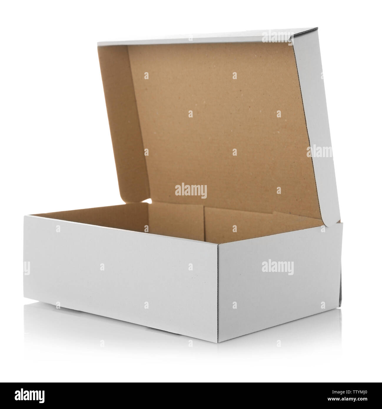 Opened cartoon box isolated on white Stock Photo - Alamy