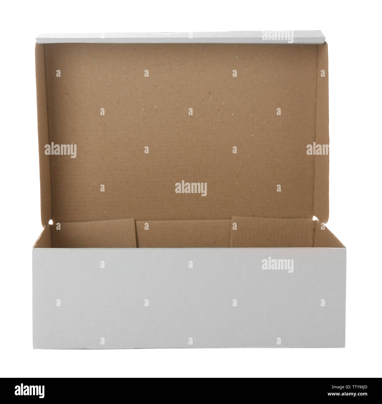 Opened cartoon box isolated on white Stock Photo - Alamy