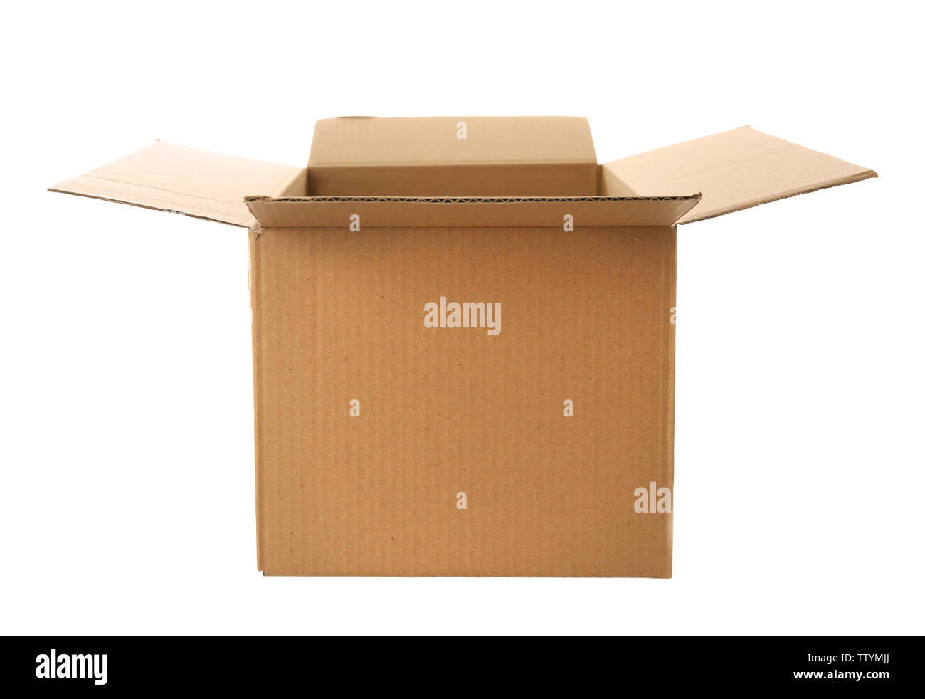 Opened cartoon box isolated on white Stock Photo - Alamy