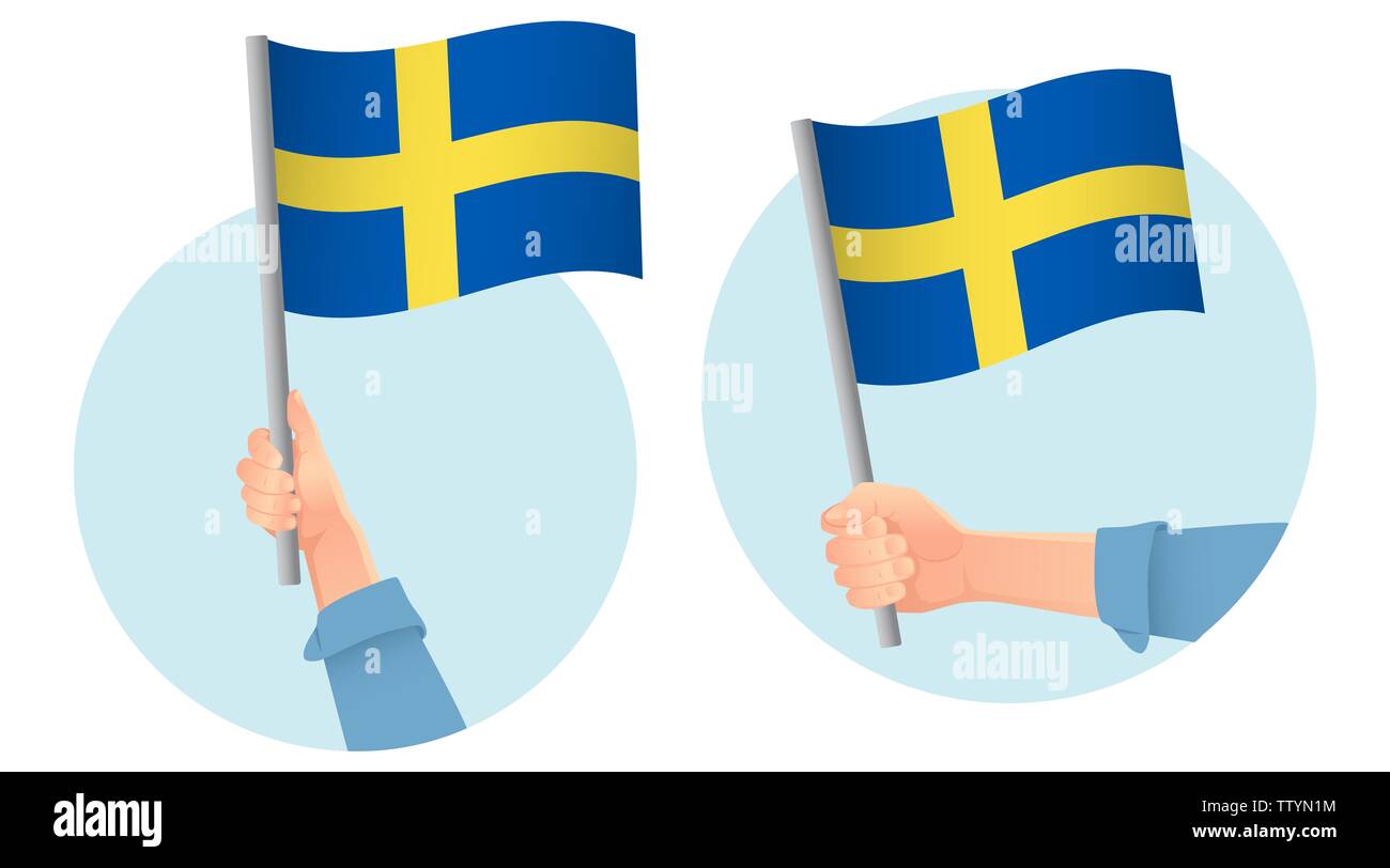 Sweden flag in hand. Patriotic background. National flag of Sweden ...