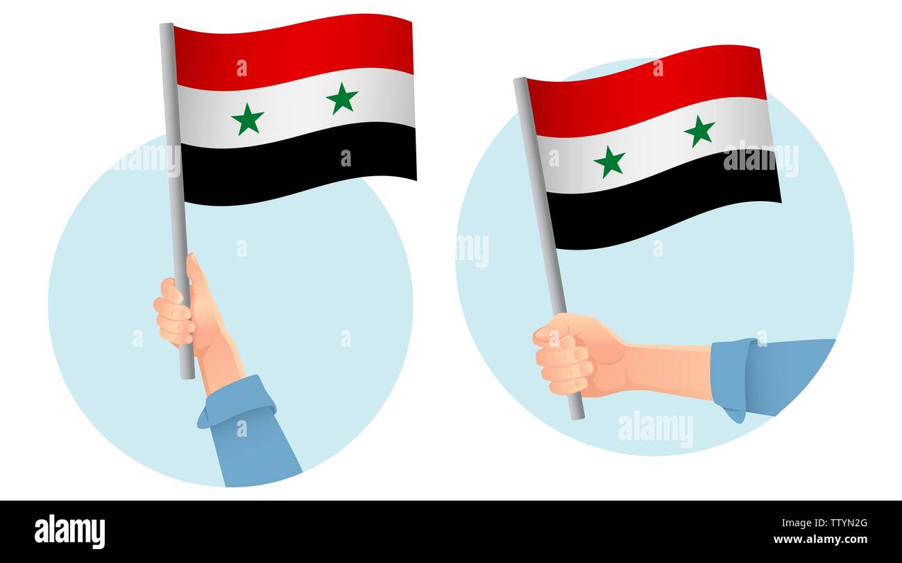 Syria flag in hand. Patriotic background. National flag of Syria ...