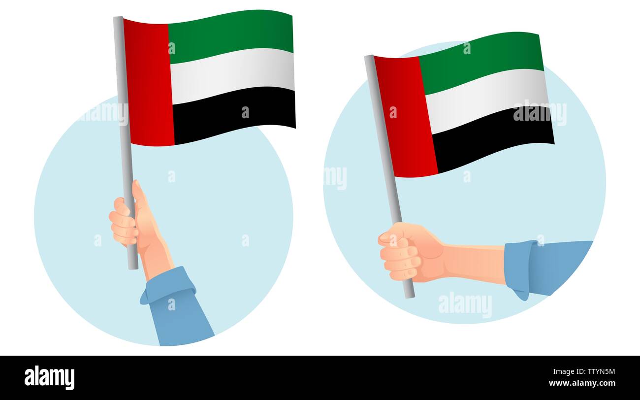 United arab emirates flag in hand. Patriotic background. National flag ...