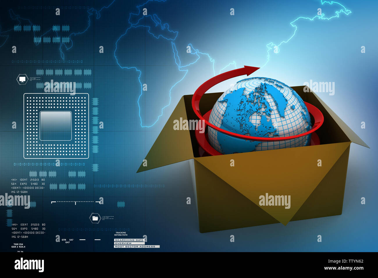 Earth in box in colour background Stock Photo - Alamy