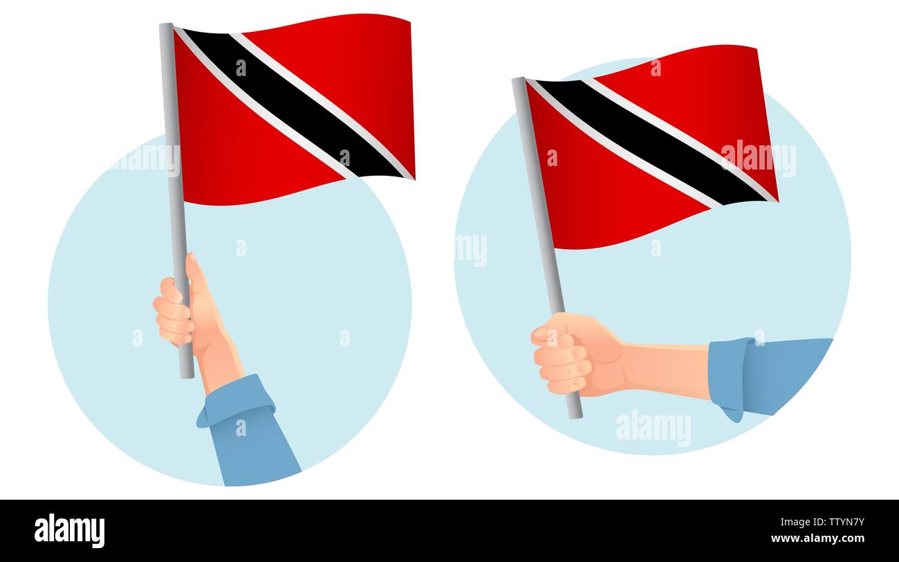 Trinidad and Tobago flag in hand. Patriotic background. National flag of Trinidad and Tobago ...