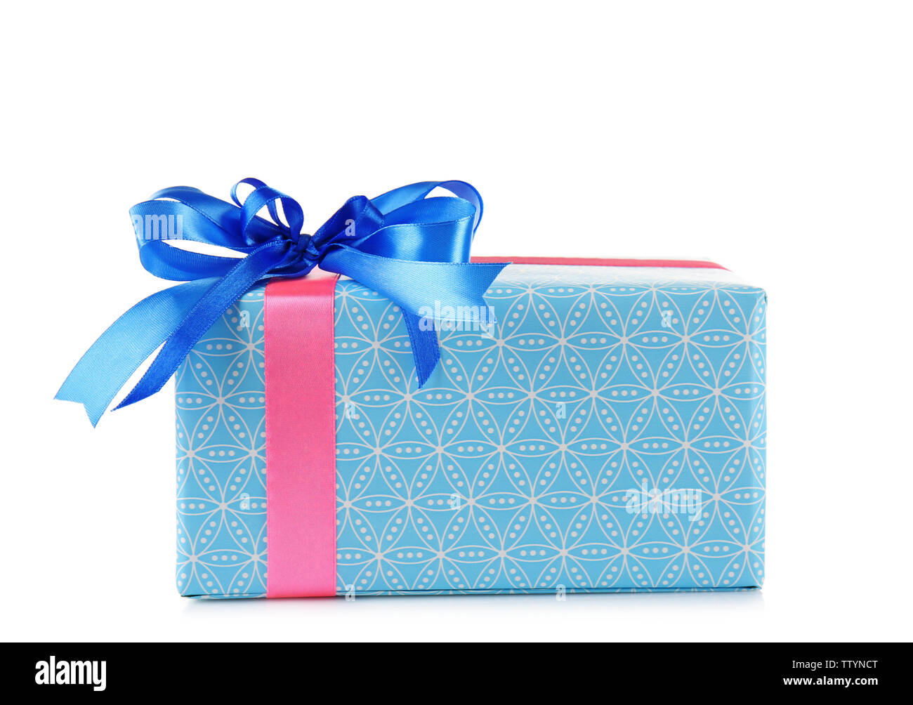 Gift box with blue bow isolated on white background Stock Photo - Alamy