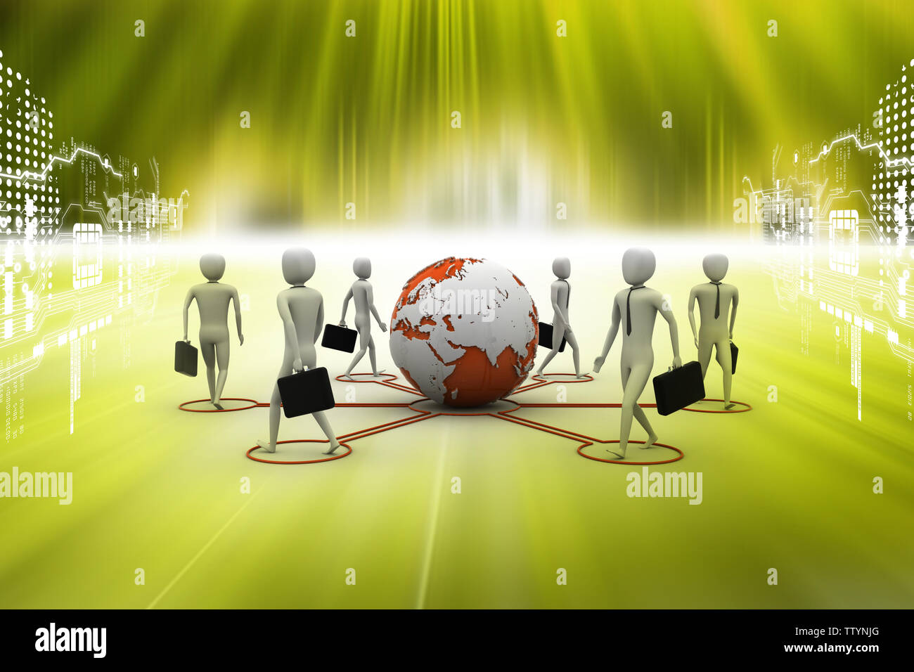 3d image of virtual men on global connection Stock Photo - Alamy