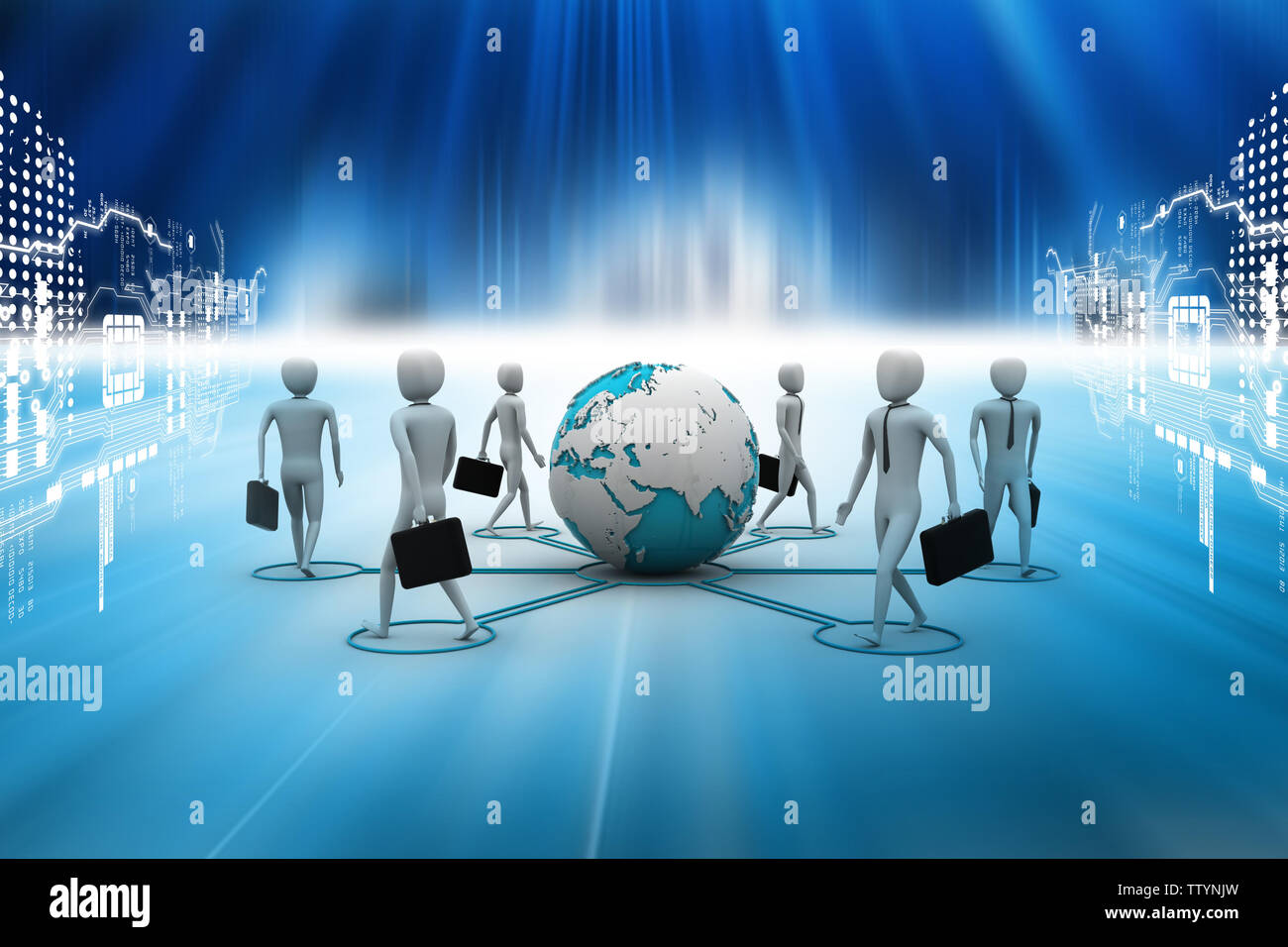 3d image of virtual men on global connection Stock Photo - Alamy
