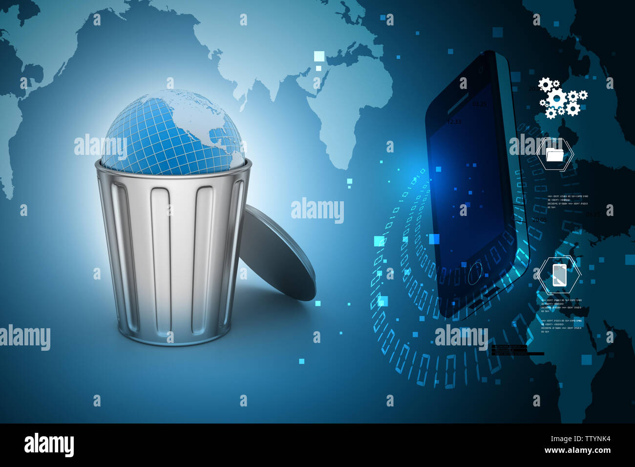 Globe in trash bin Stock Photo - Alamy