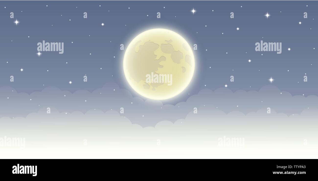 full shiny moon in starry sky vector illustration EPS10 Stock Vector ...