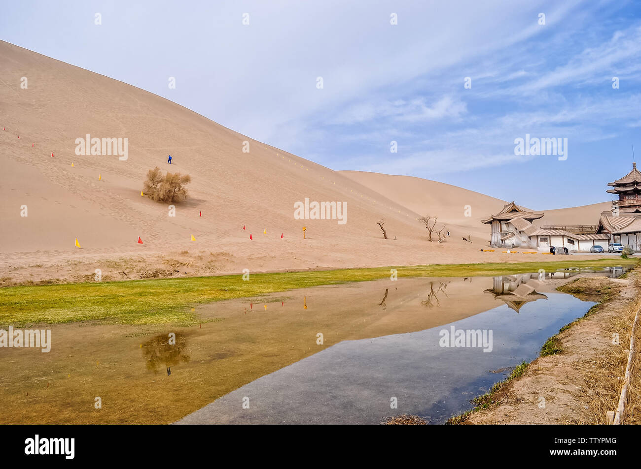 Crescent Spring in Mingsha Mountain, Dunhuang, Gansu Province Stock ...