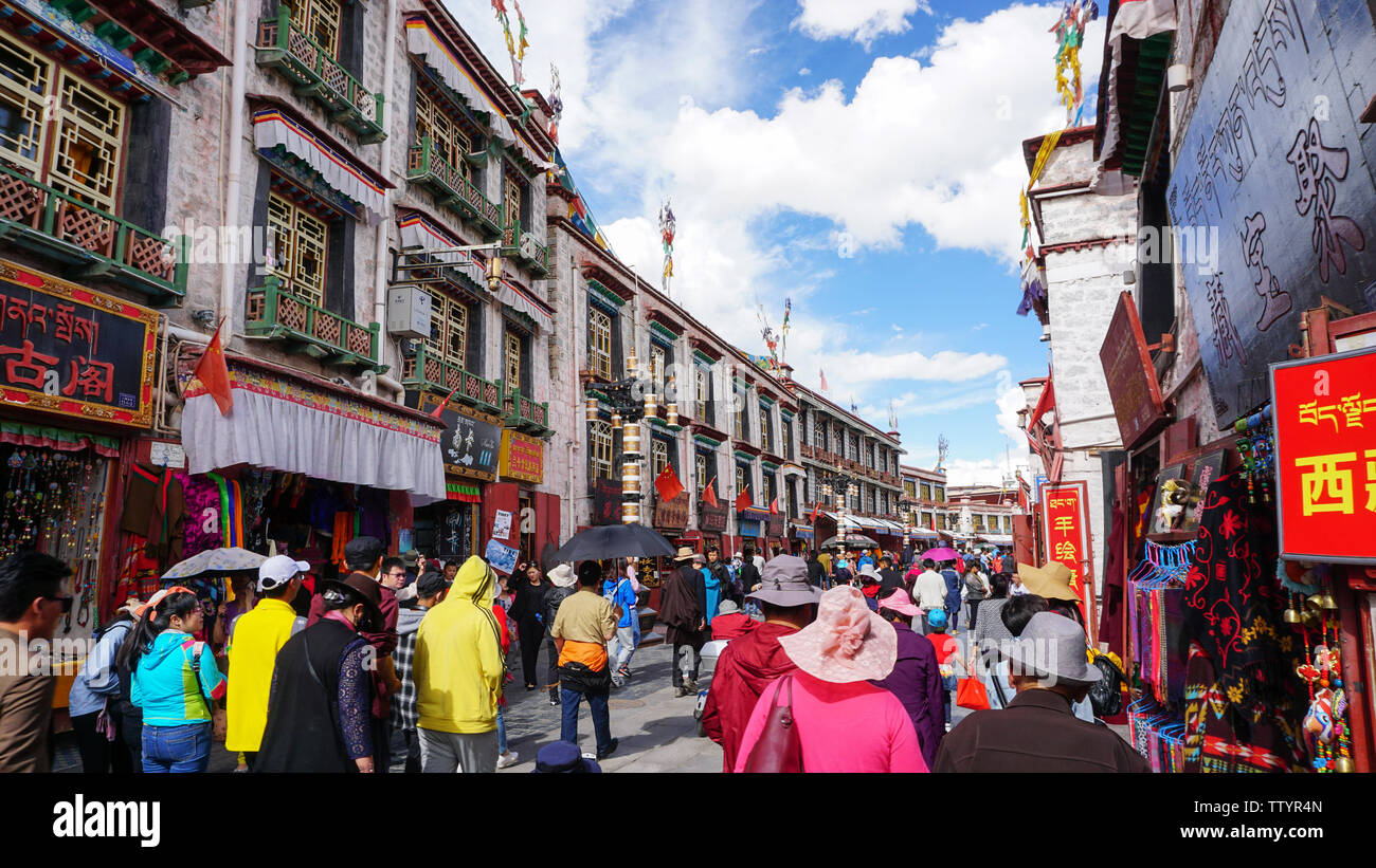 Baghor Street on the periphery of the Jokhang Temple in Lhasa, Tibet ...