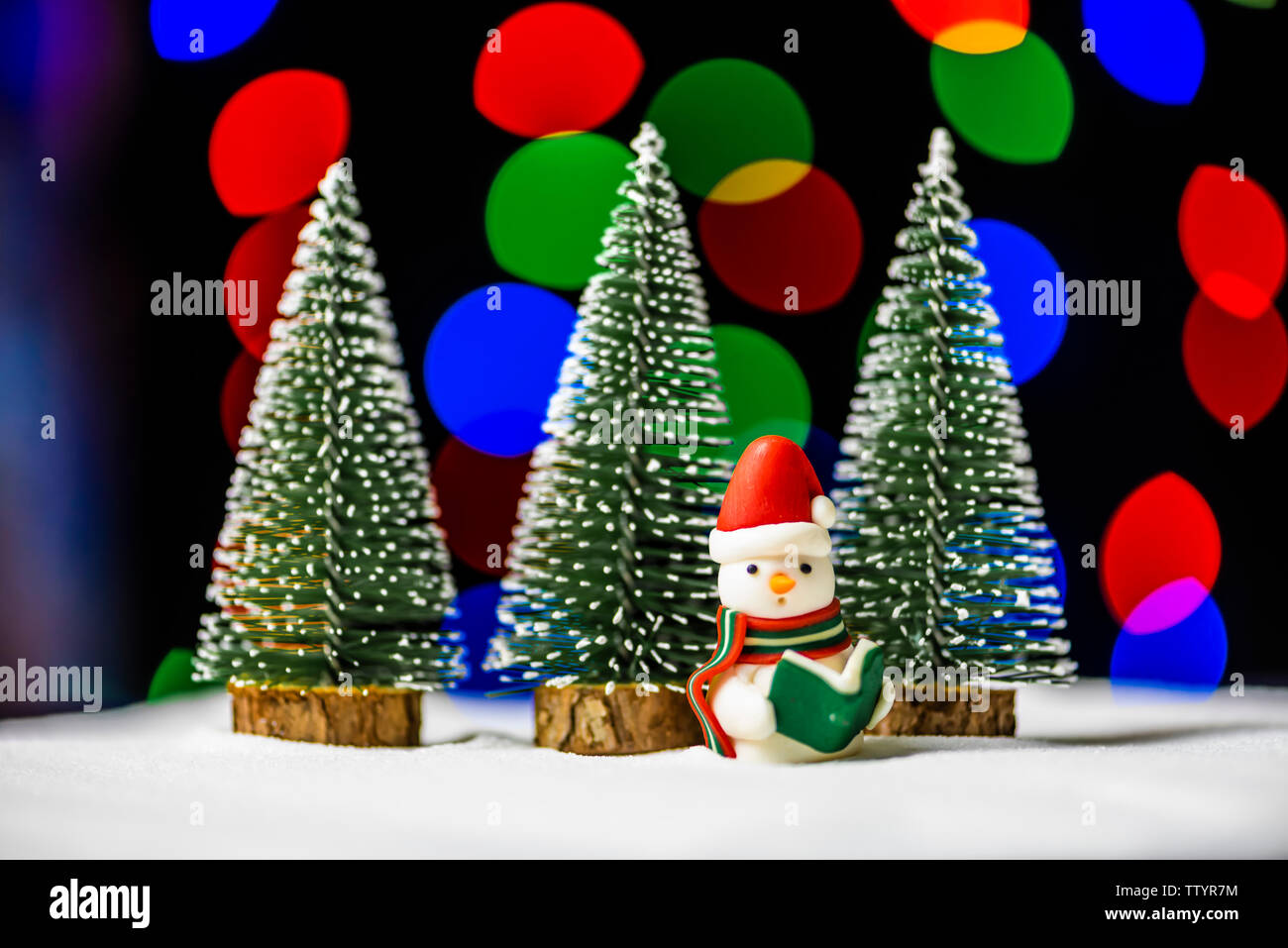 Christmas tree and snowman Stock Photo - Alamy