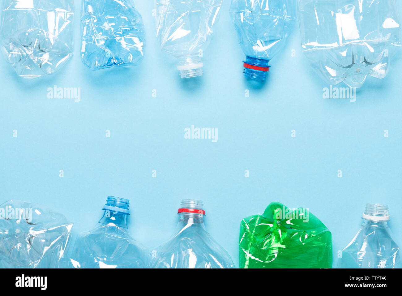 Single use plastic bottles with copy space top view Stock Photo - Alamy