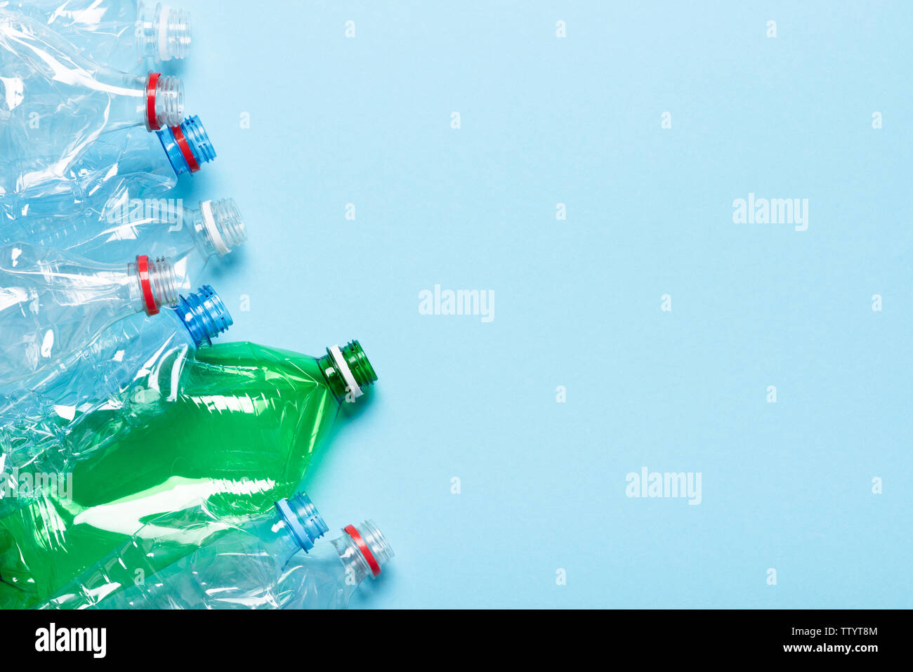 Plastic bottles single use recycling concept with copy-space Stock ...