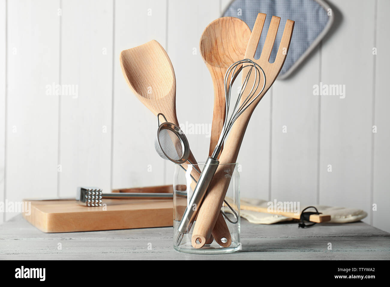 Different cooking utensils at kitchen Stock Photo - Alamy