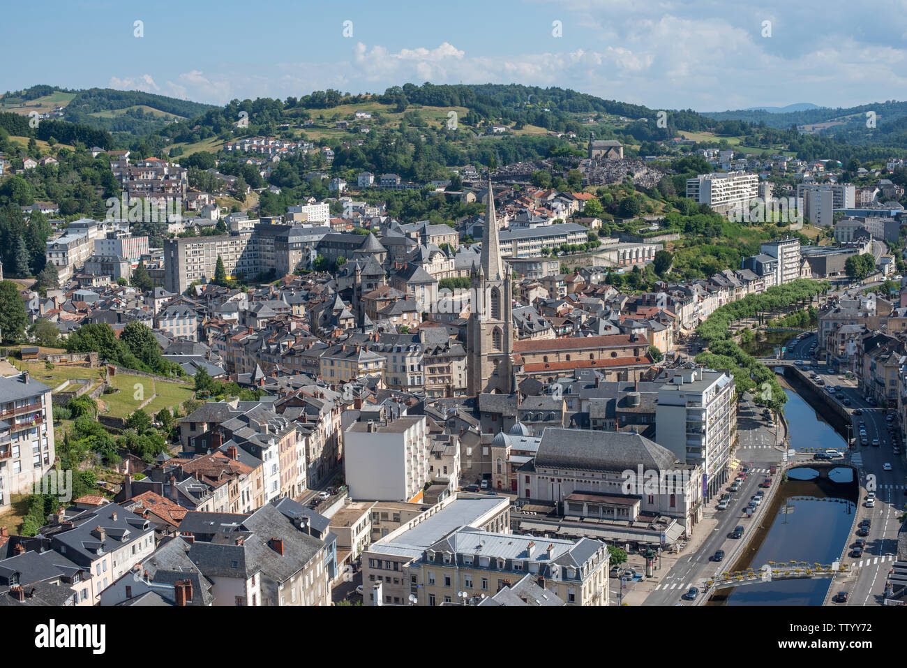 Tulle (central southern France): overview of the town centre. On the ...