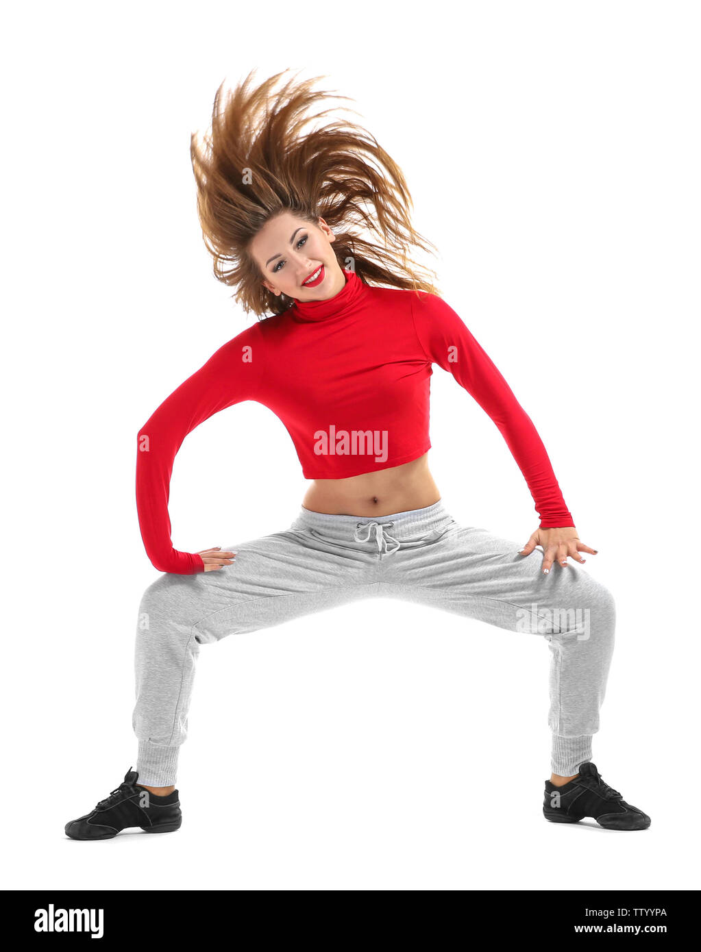 Hip hop dancer dancing on white background Stock Photo - Alamy