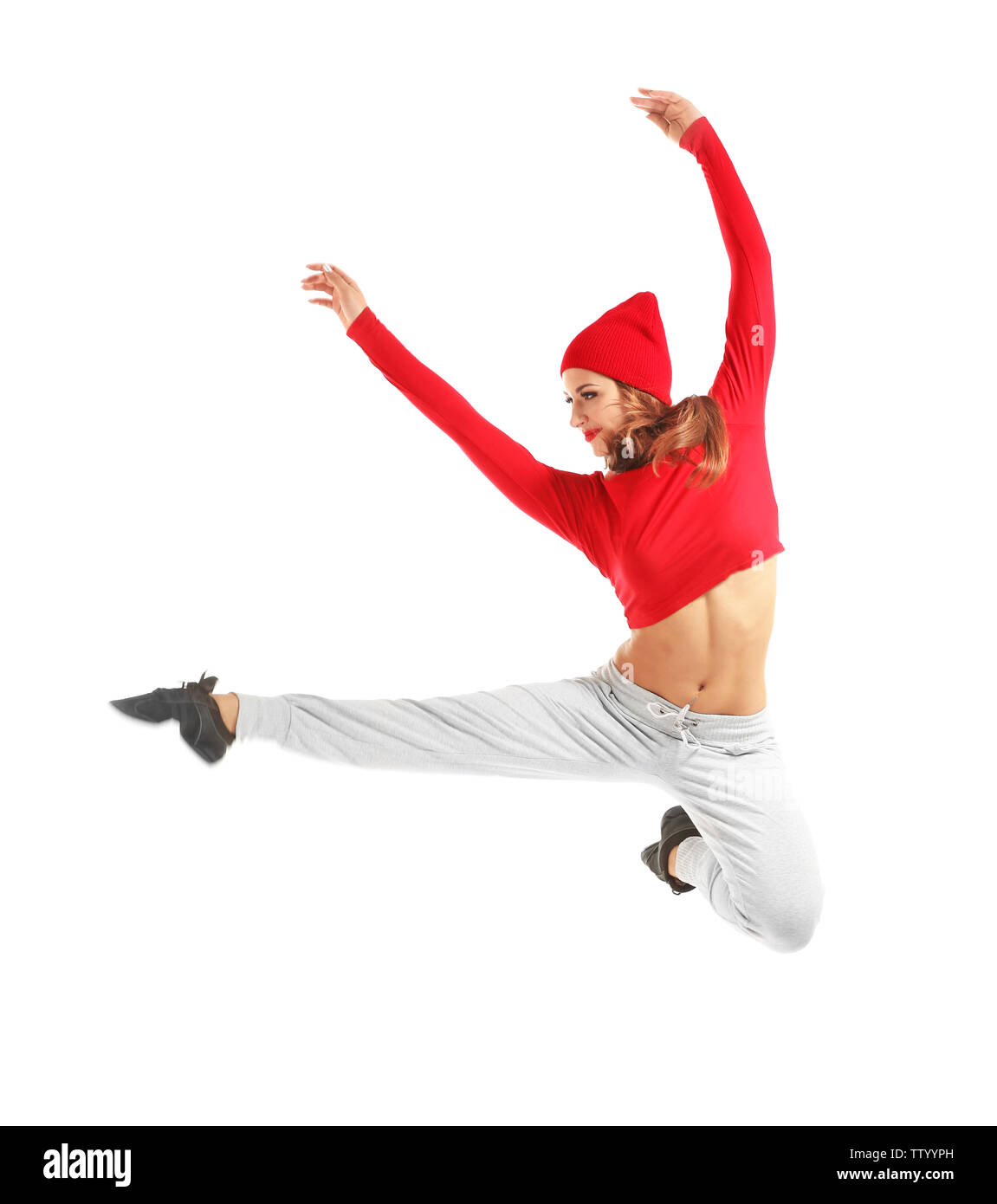 Hip hop dancer dancing on white background Stock Photo - Alamy