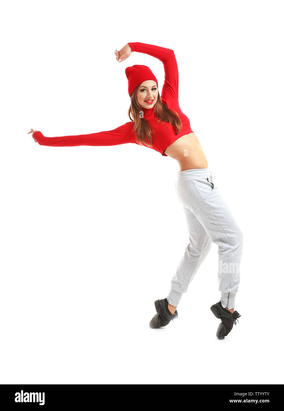 Hip hop dancer dancing on white background Stock Photo - Alamy