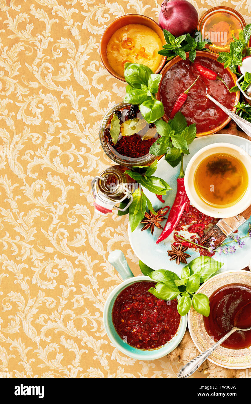 Herbs spices border background flat hi-res stock photography and images ...