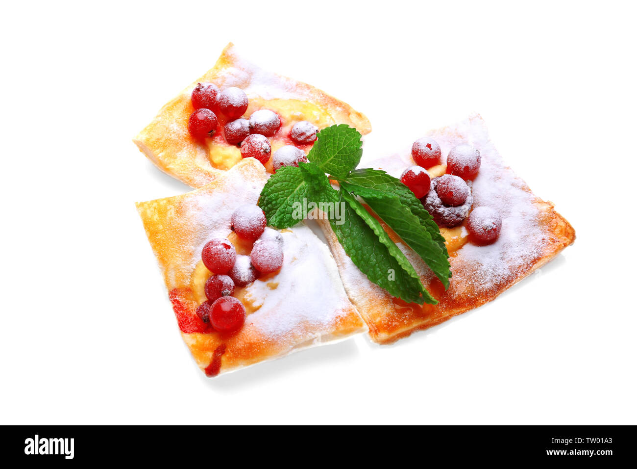Tasty puff pastry with berries on white background Stock Photo - Alamy