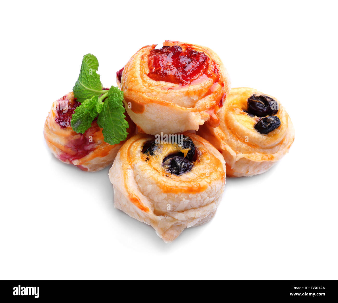 Tasty puff pastry with berries on white background Stock Photo - Alamy