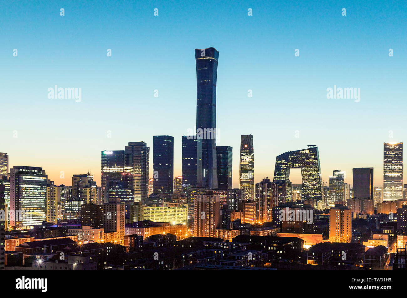 Night view of China's Beijing financial center, international trade and ...