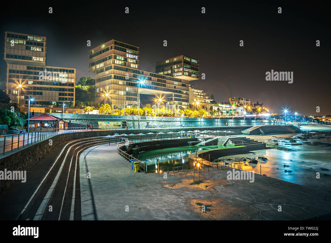 The promenade of Cascais by night, Cascais, Portugal Stock Photo - Alamy
