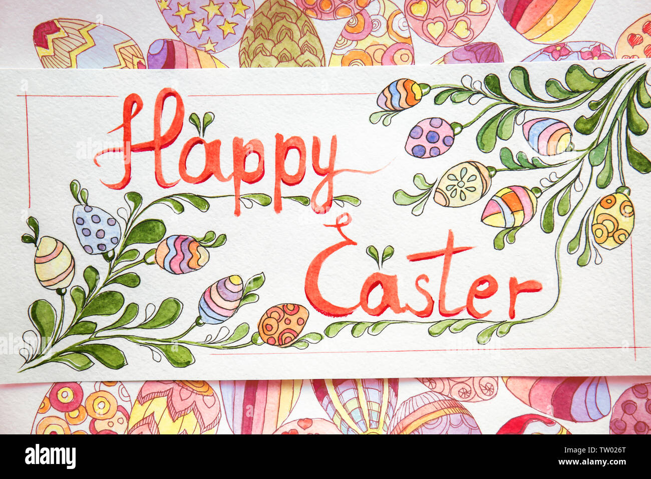 Closeup view of beautiful Easter greeting card Stock Photo - Alamy