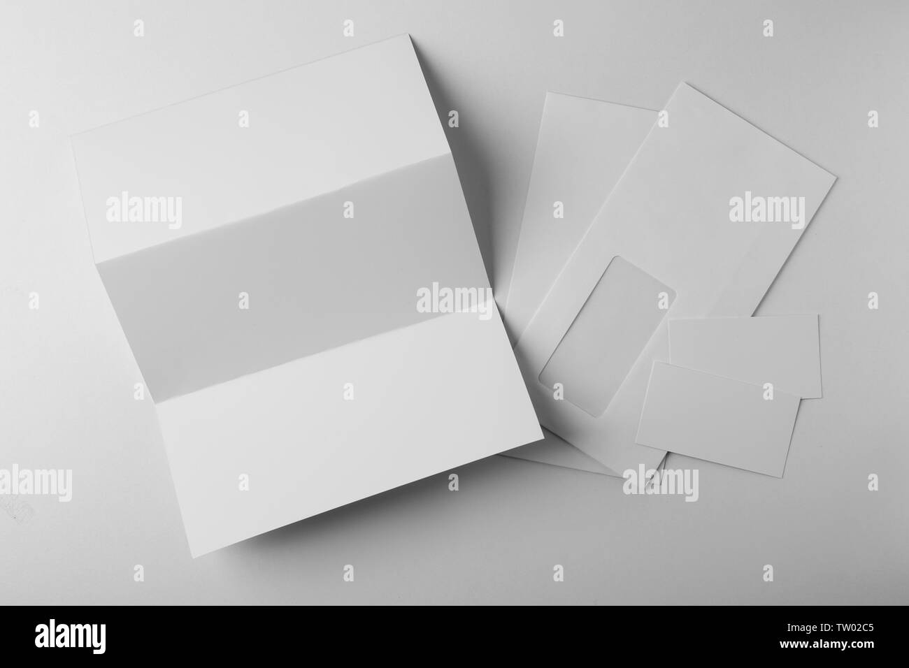 Set of blank items for branding on white background Stock Photo - Alamy