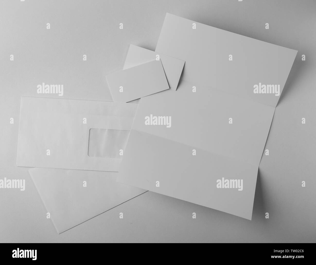 Set of blank items for branding on white background Stock Photo - Alamy
