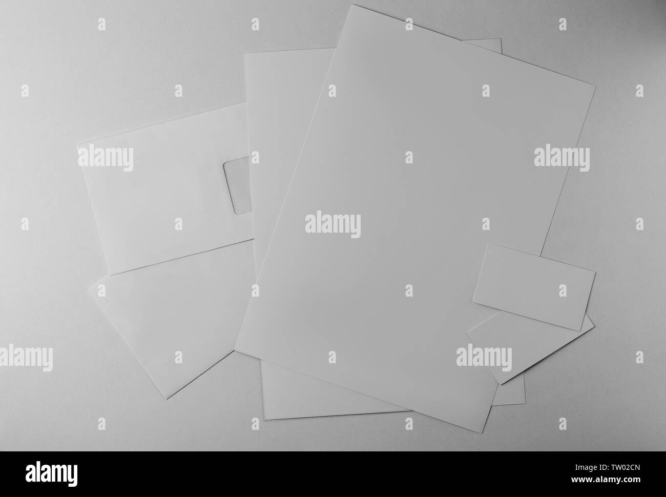Set of blank items for branding on white background Stock Photo - Alamy