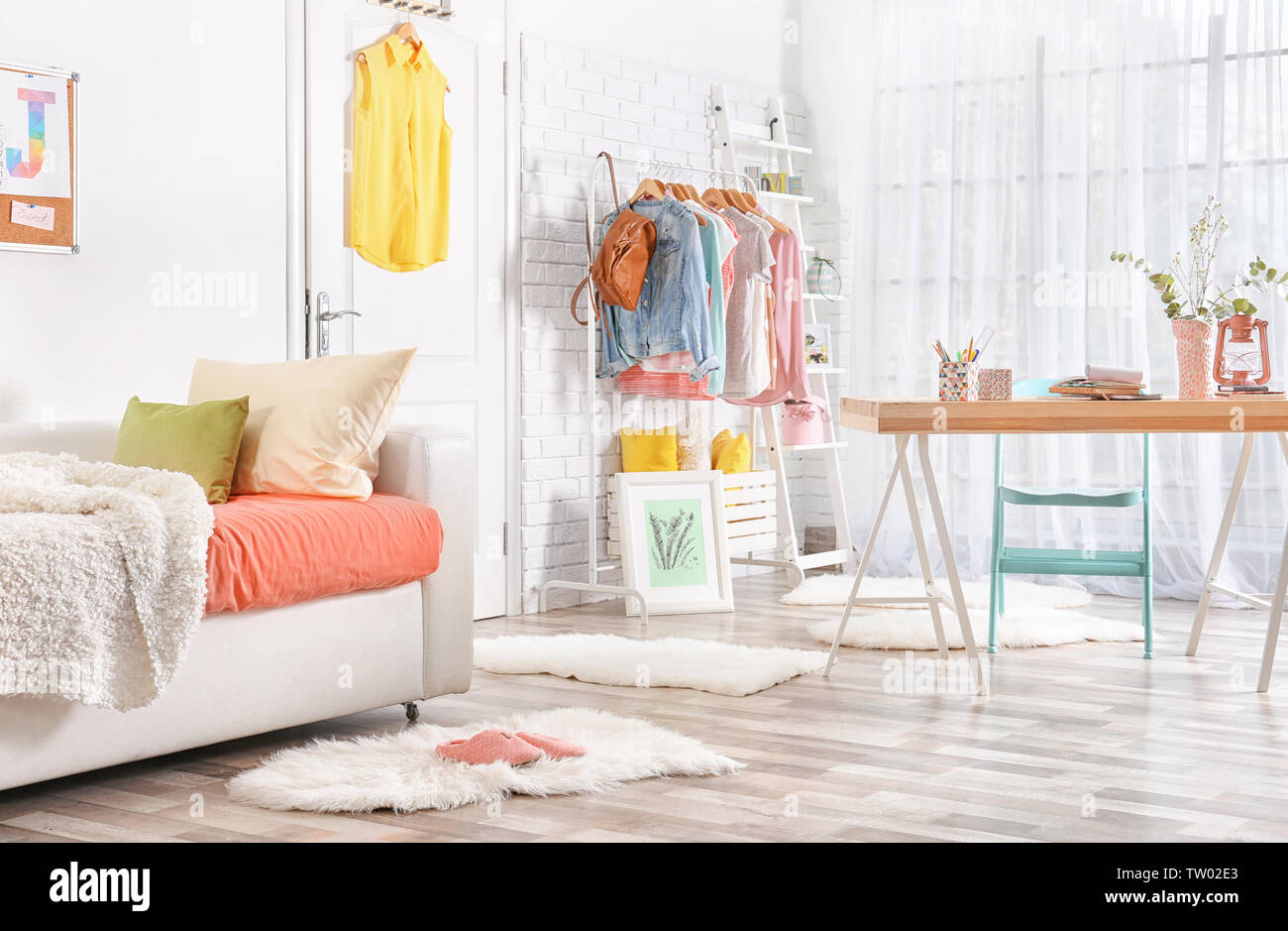Interior of teenage girl's room with sofa Stock Photo - Alamy