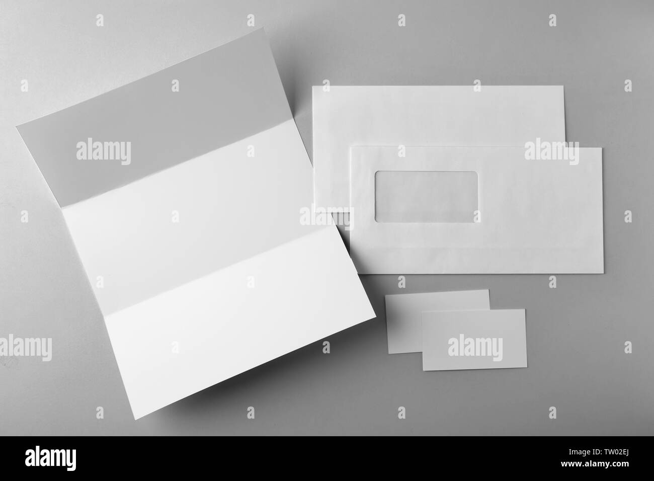 Set of blank items for branding on white background Stock Photo - Alamy