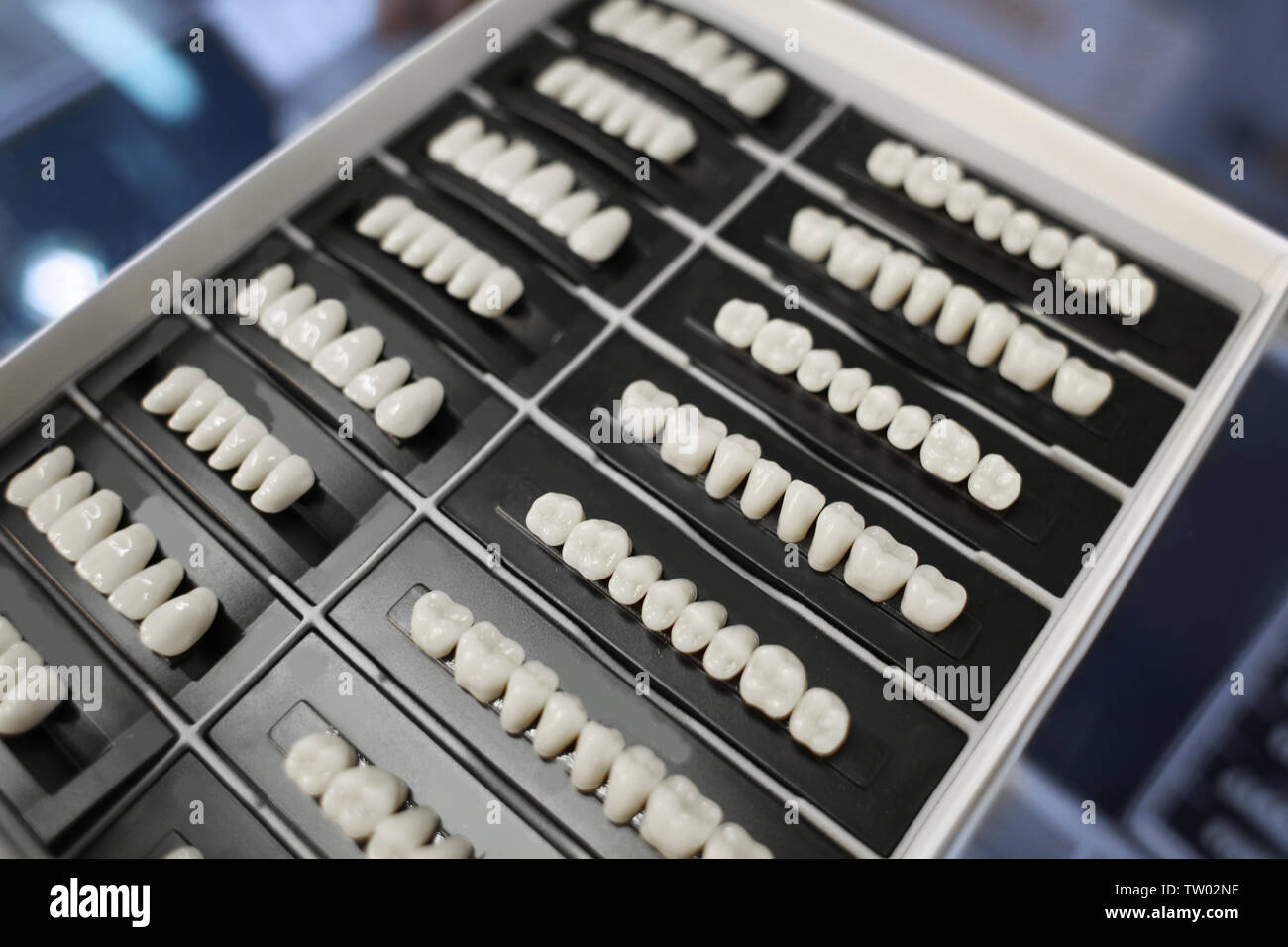 Set of artificial teeth on stand Stock Photo - Alamy