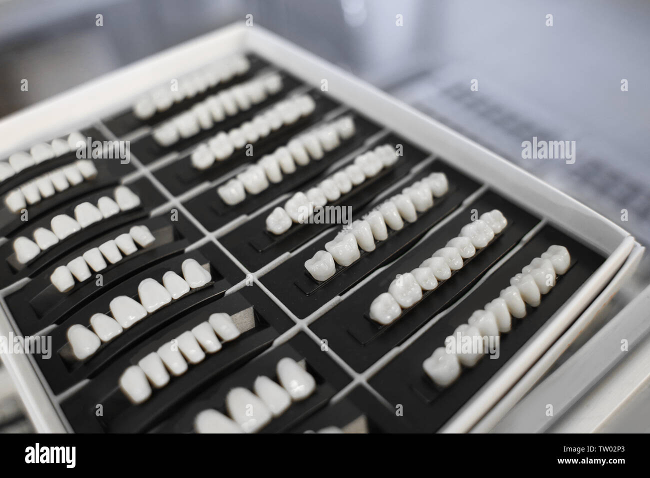 Set of artificial teeth on stand Stock Photo - Alamy