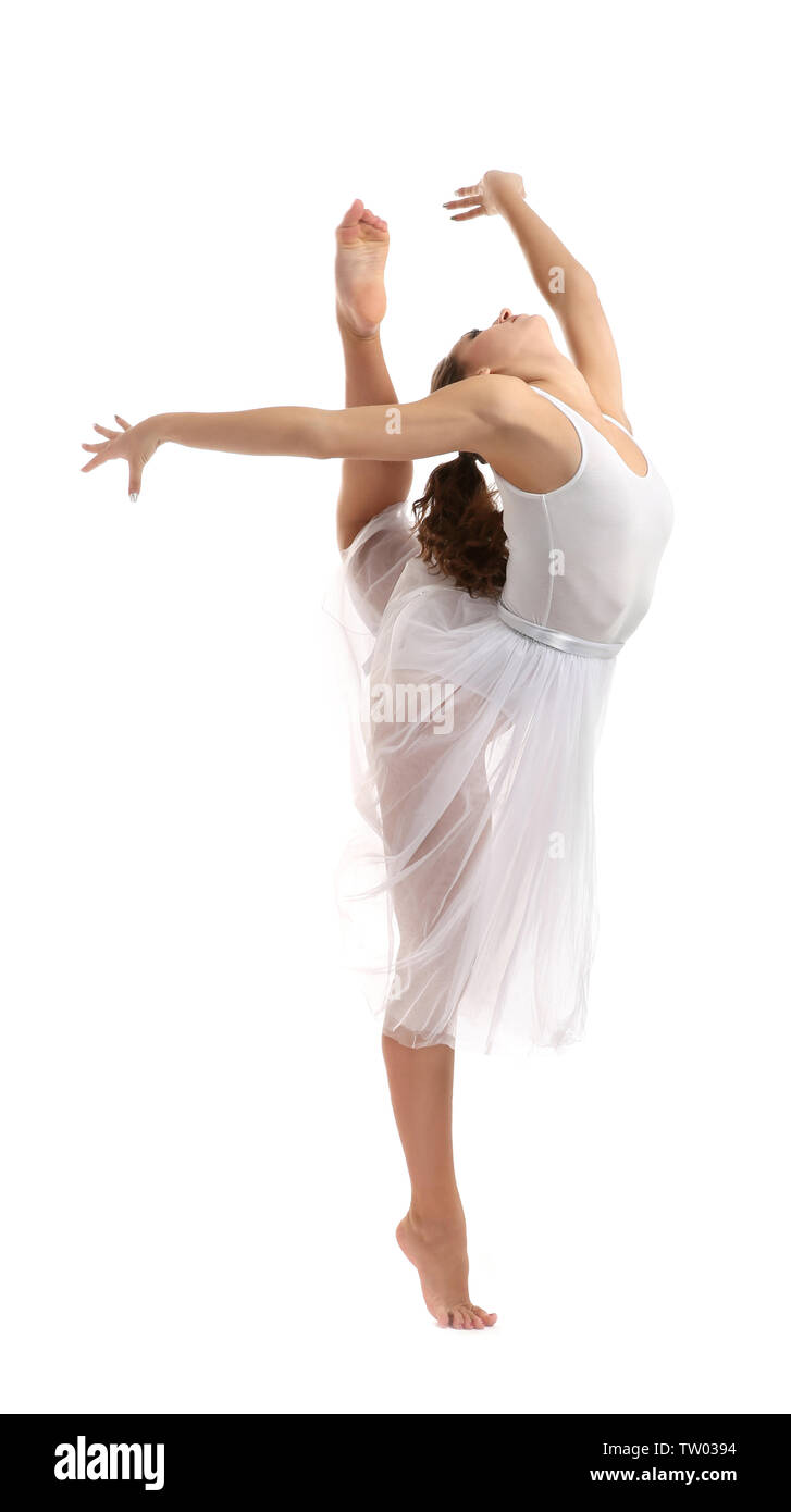 Beautiful young dancer on white background Stock Photo - Alamy