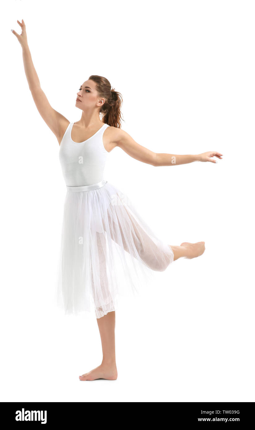 Beautiful young dancer on white background Stock Photo - Alamy