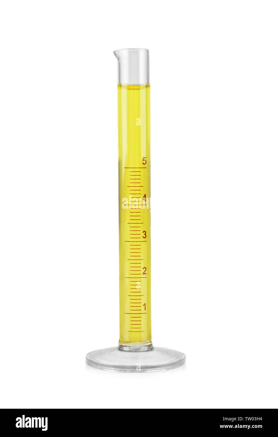Graduated cylinder with color water on white background Stock Photo - Alamy