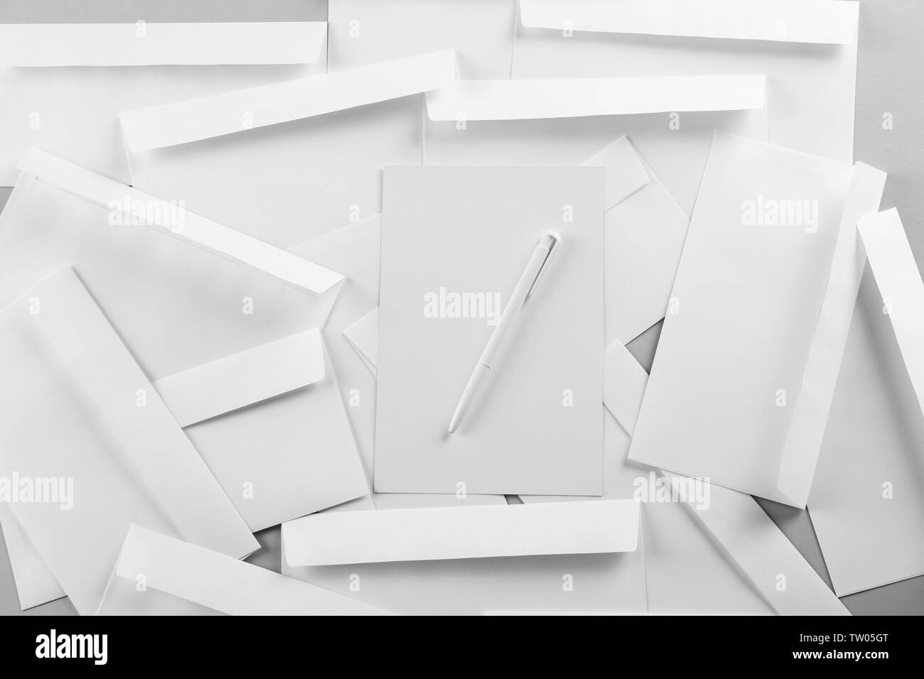 Set of blank items for branding on light background Stock Photo - Alamy