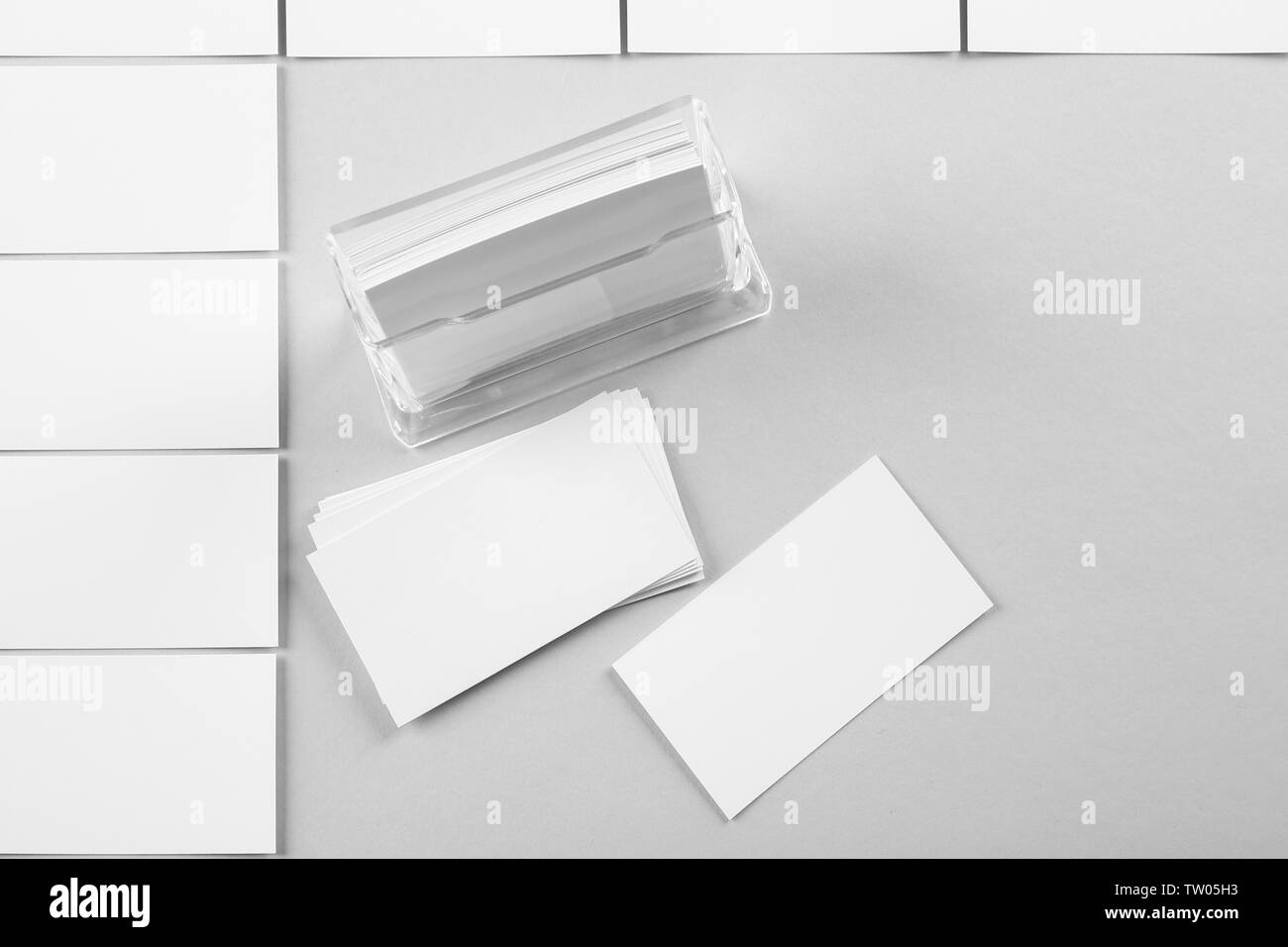 Set of blank items for branding on light background Stock Photo - Alamy