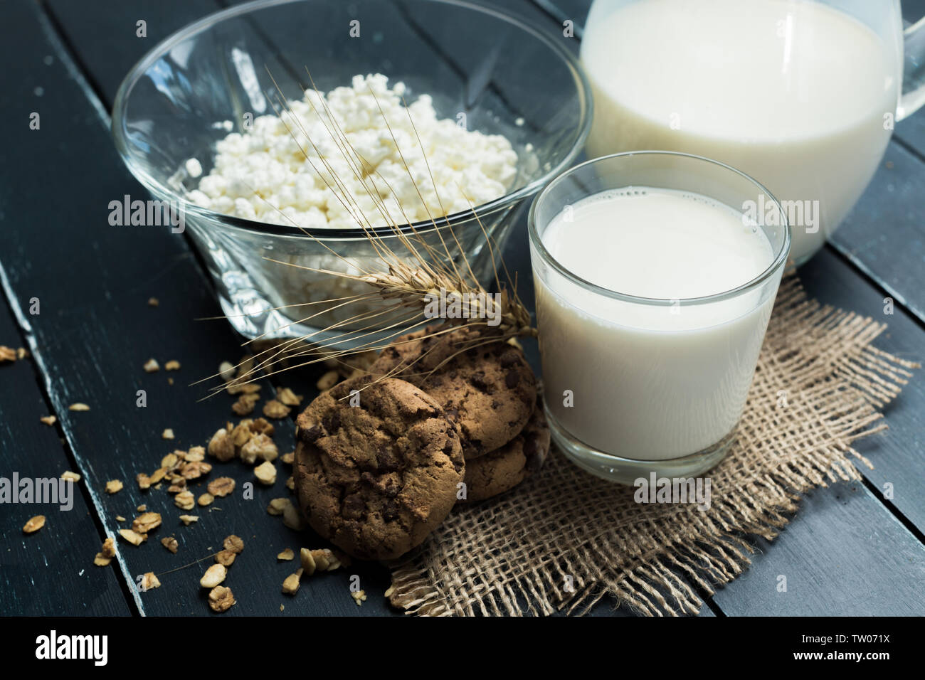 milk, cottage cheese - dairy products Stock Photo - Alamy