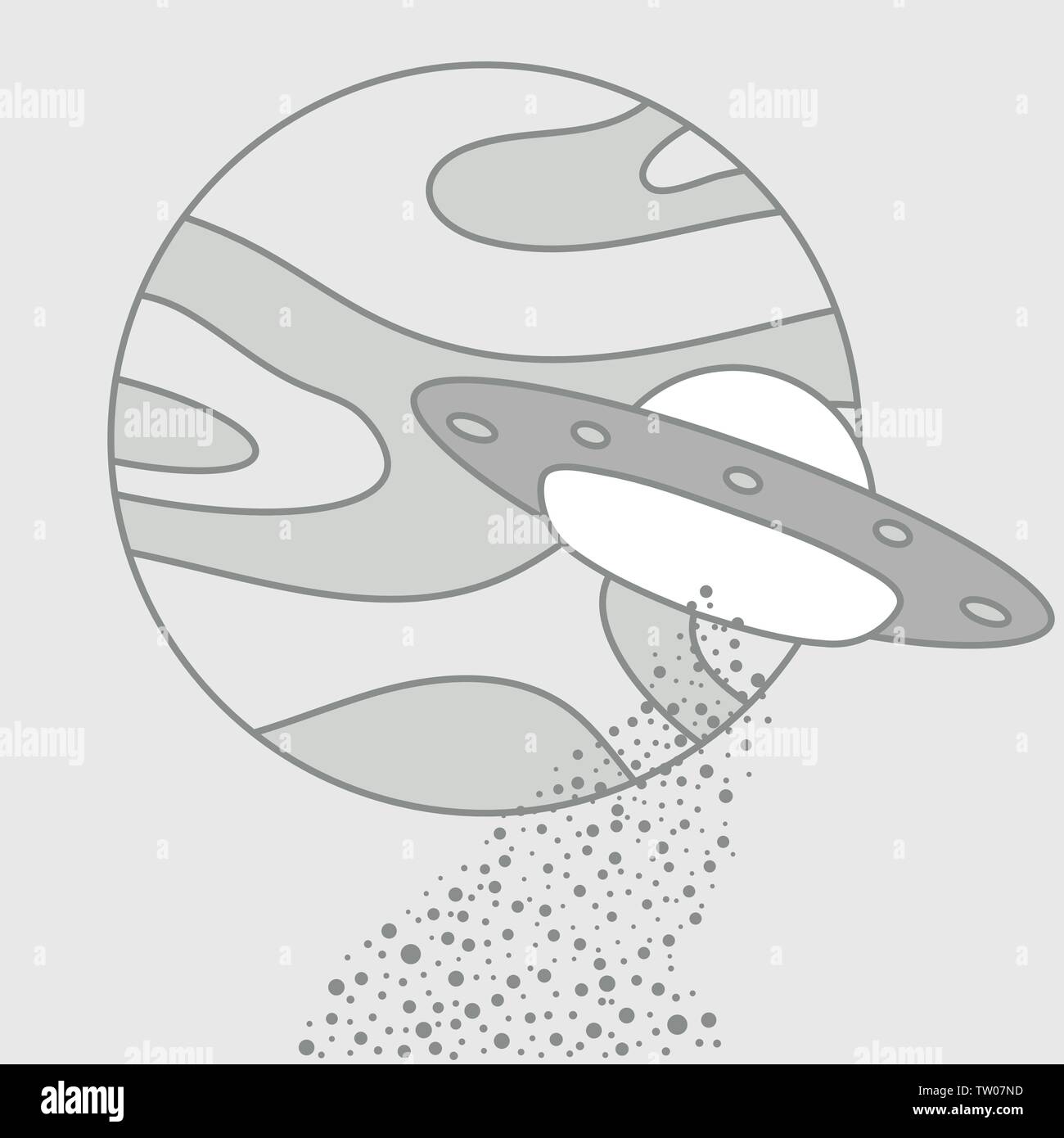 Vector illustration with UFO, planet. Space exploration. Ufo flying ...