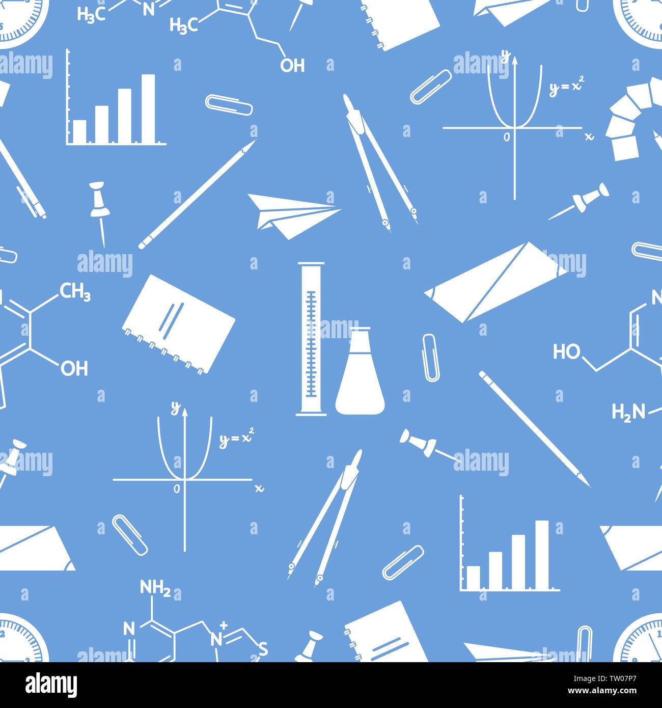 Vector seamless pattern with scientific, education elements: flasks ...
