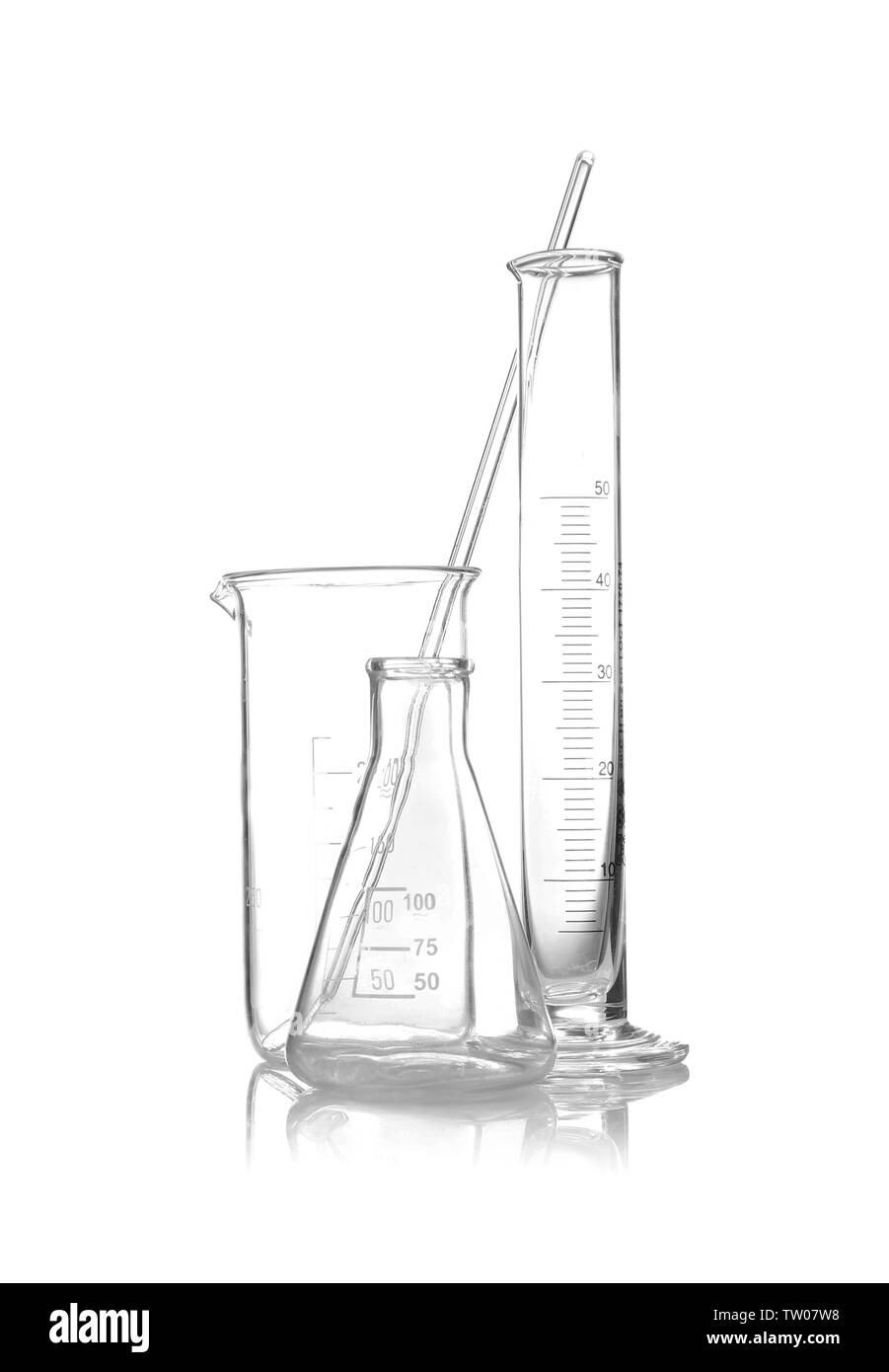 Clean laboratory glassware on white background Stock Photo - Alamy